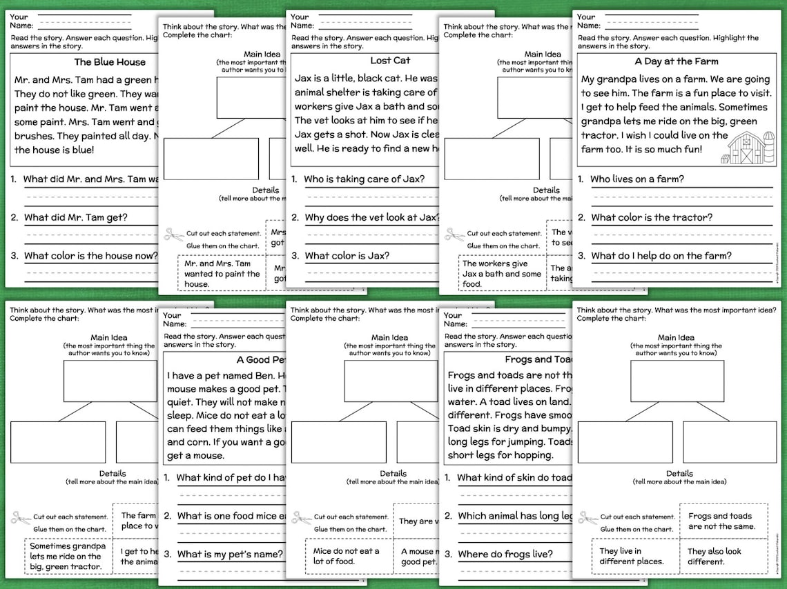 1st Grade Reading Comprehension Cut & Paste Worksheets - Etsy
