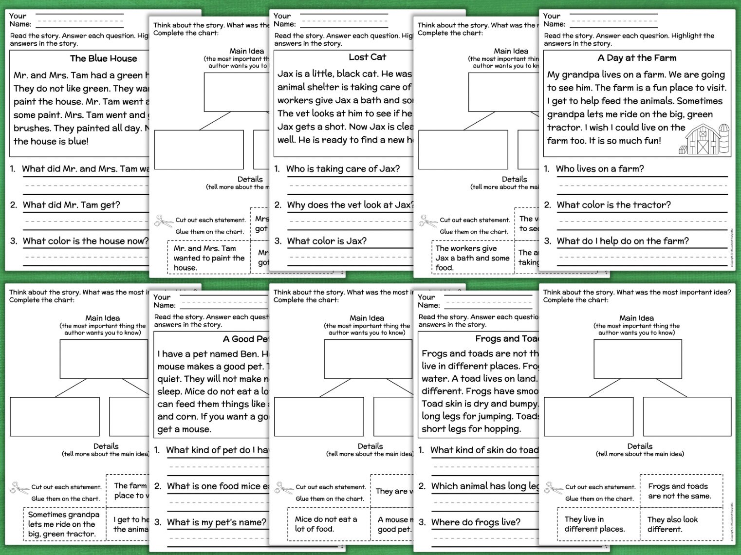 1st Grade Reading Comprehension Cut & Paste Worksheets Decodable ...