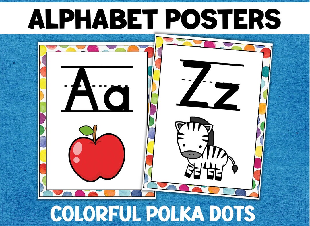 Printable Alphabet Posters ABC Letters Polka Dot Preschool Kindergarten ...