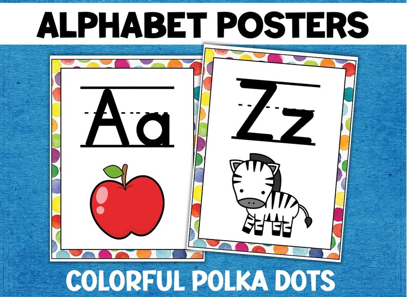 Printable Alphabet Posters ABC Letters Polka Dot Classroom - Etsy