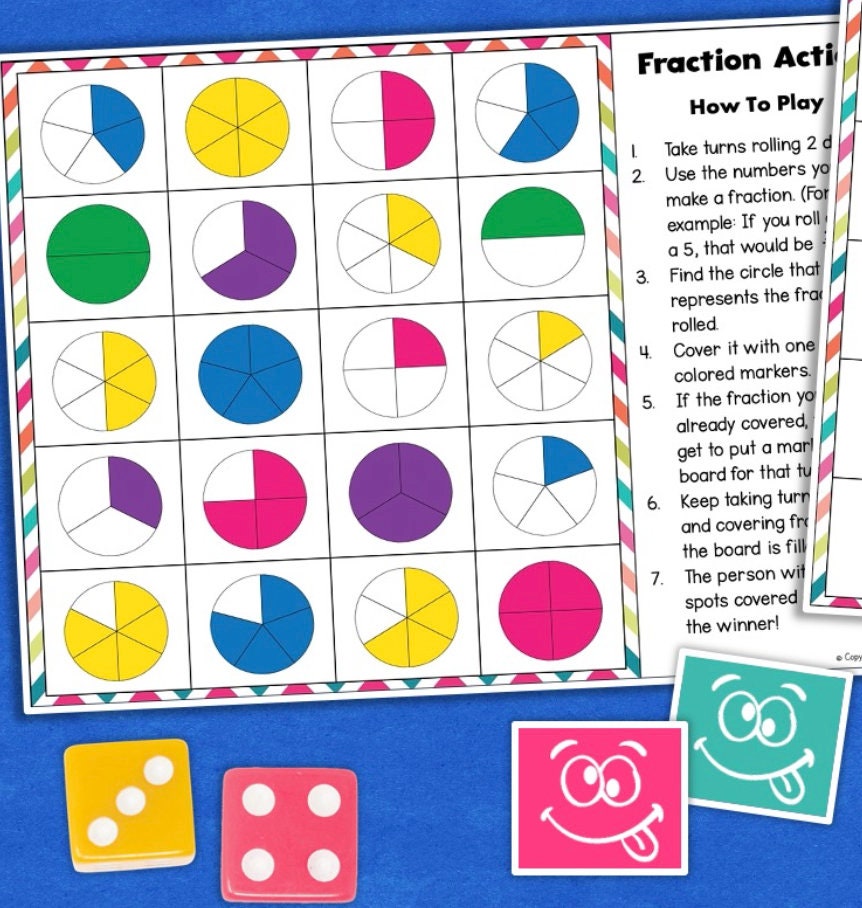 Fractions 5 Printable Math Games for 2 Players Learn at Home - Etsy
