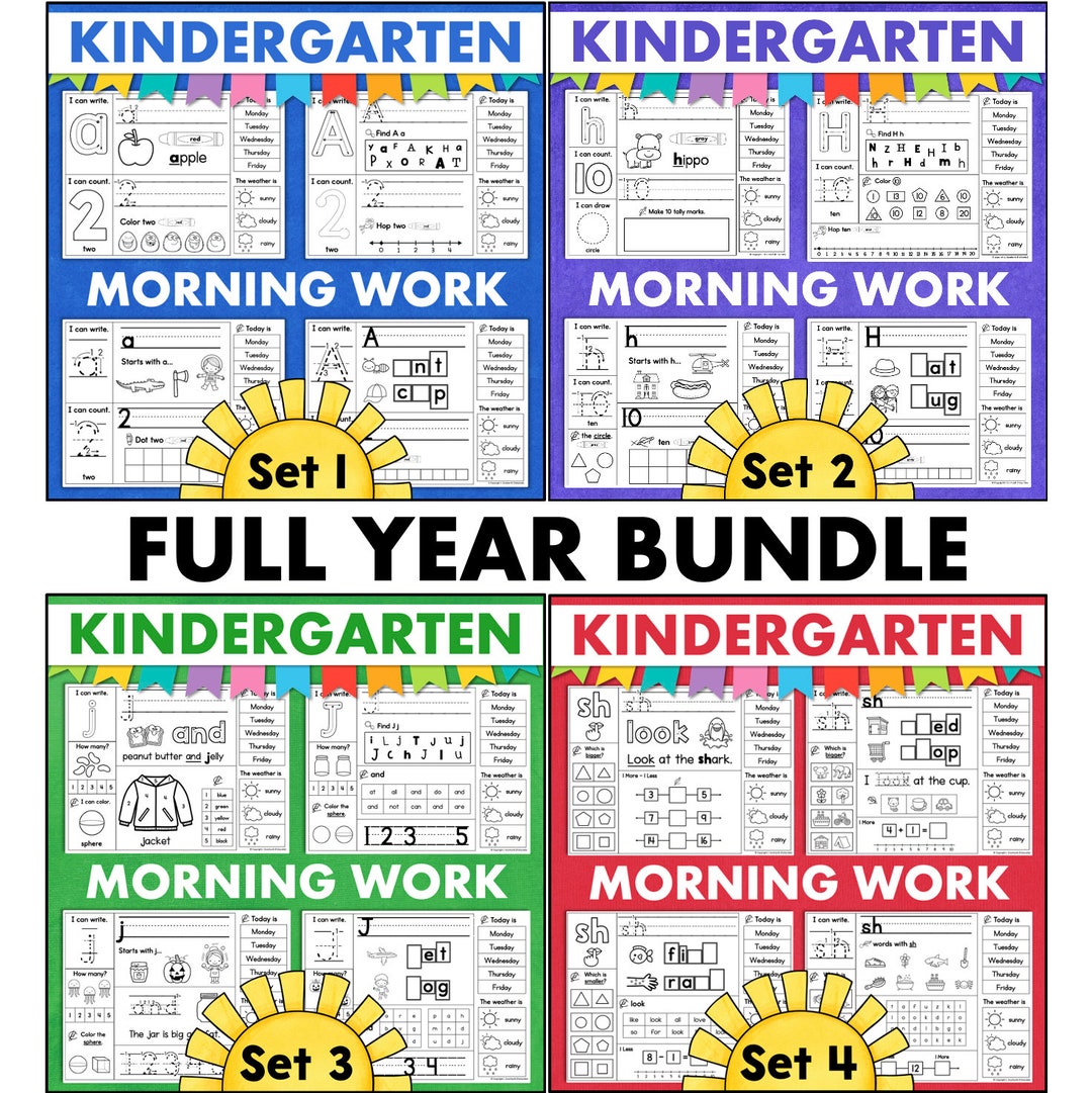 Kindergarten Daily Practice Worksheets FULL YEAR Spiral Review Phonics ...