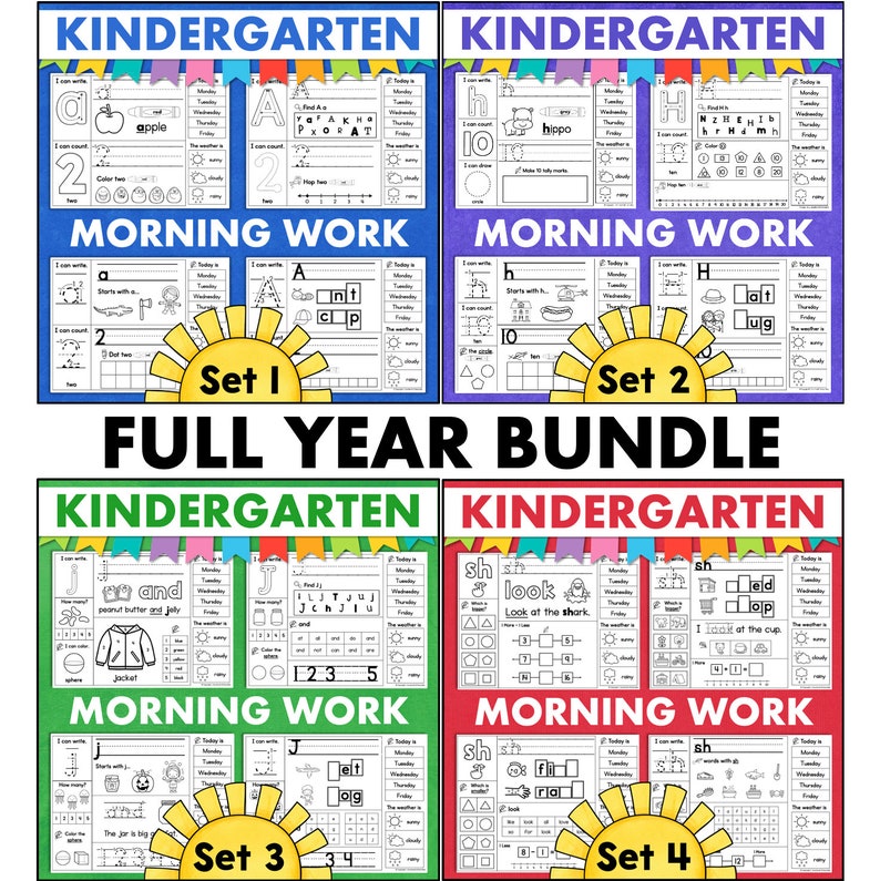 Kindergarten Daily Practice Worksheets FULL YEAR Spiral Review Phonics ...