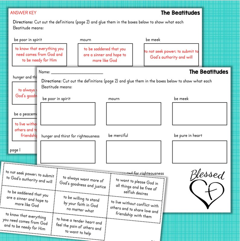 The Beatitudes Bulletin Board Set Posters & Worksheets - Etsy