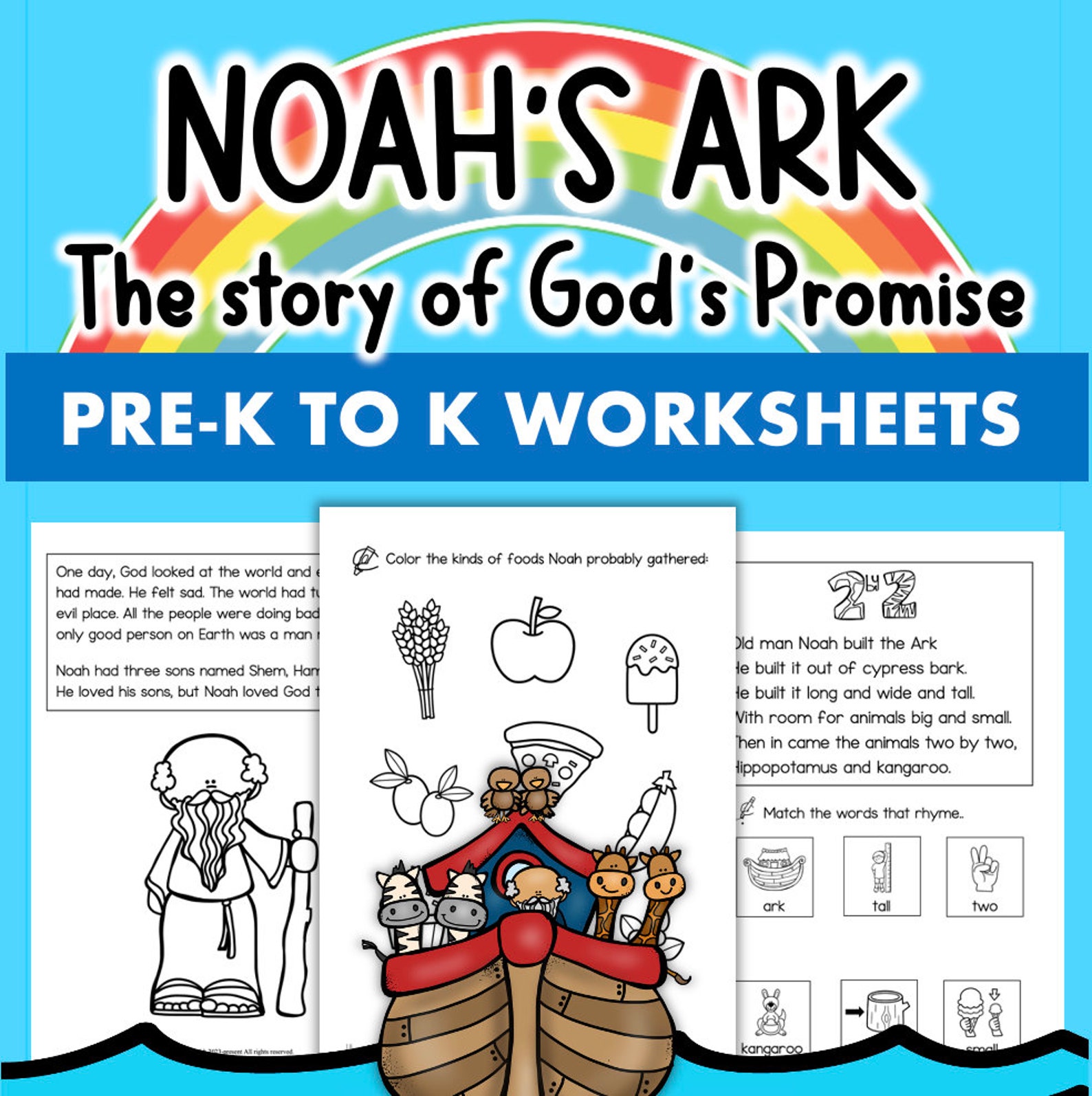 Noah's Ark Story Printable Activities Preschool Kindergarten Worksheets ...