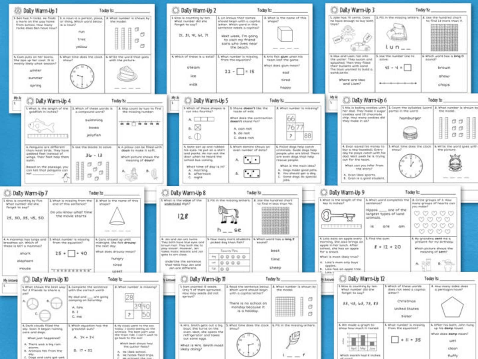 2nd Grade Reading and Math Skills Practice Printable - Etsy