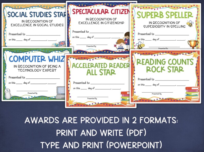 School Award Certificates End of the Year Classroom Awards for Kids ...