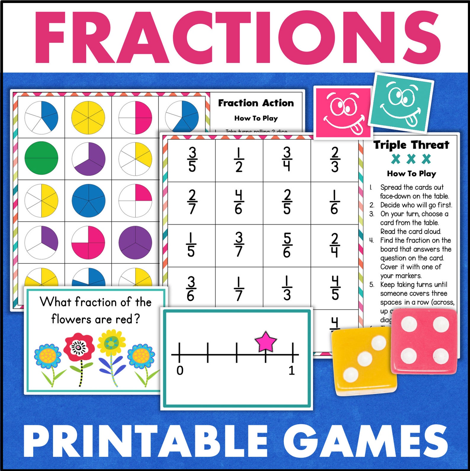 Fractions 5 Printable Math Games for 2 Players Learn at Home Homeschool ...