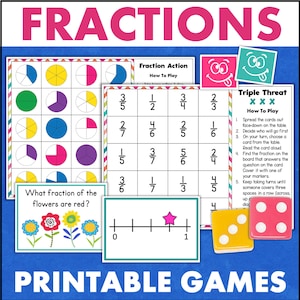 Fractions 5 Printable Math Games for 2 Players Learn at Home Homeschool ...