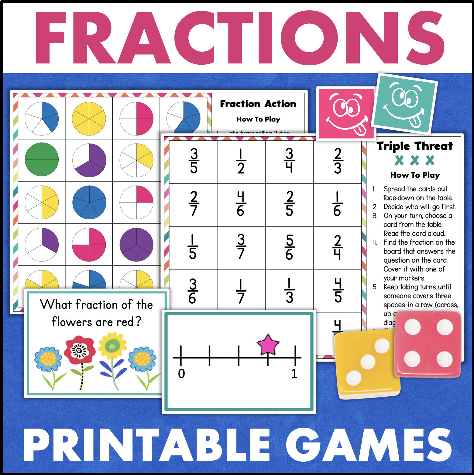 Fractions 5 Printable Math Games for 2 Players Learn at Home Homeschool ...