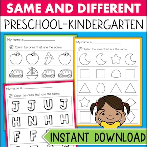 Same and Different Printable Worksheets Visual Discrimination Shapes ...