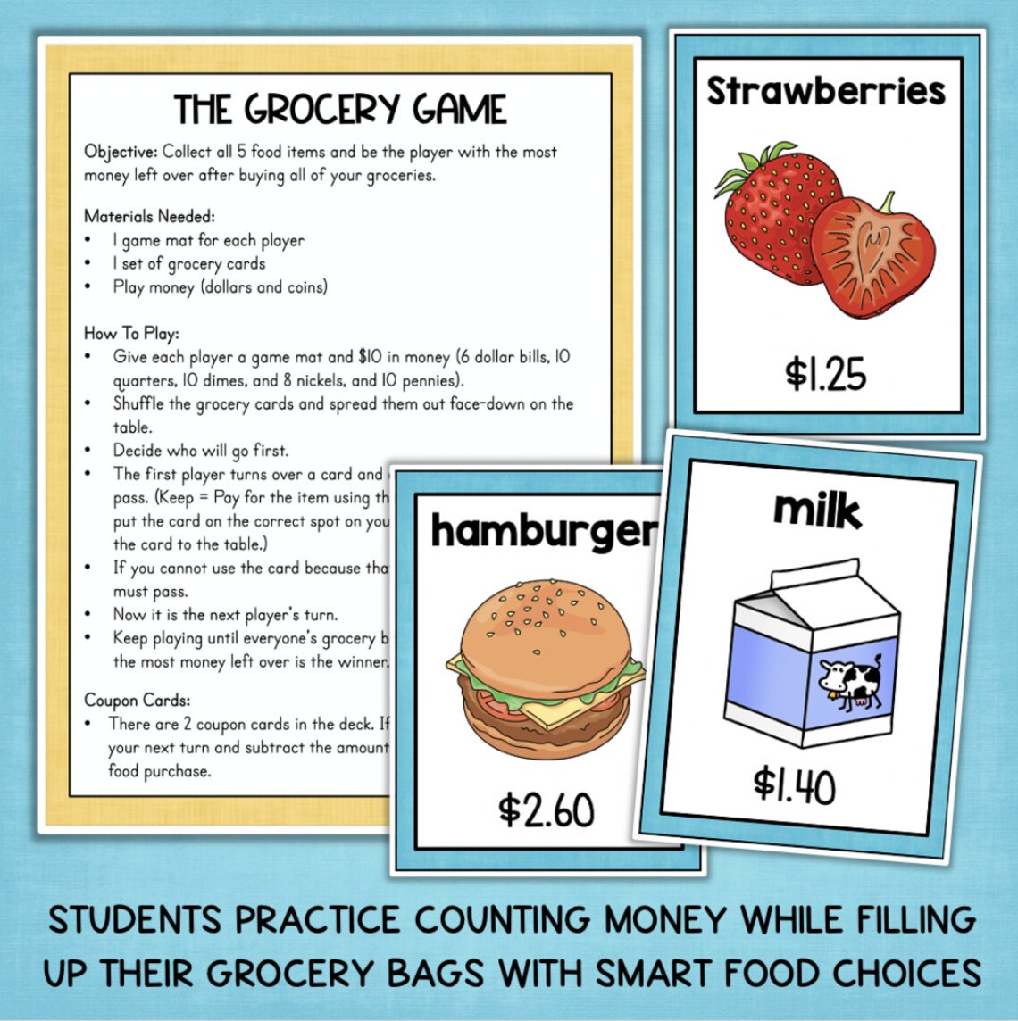 Counting Money Grocery Shopping Game Classroom or Homeschool - Etsy