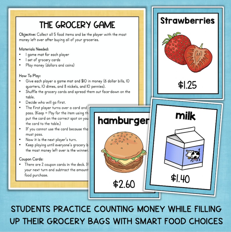 Counting Money Grocery Shopping Game Classroom or Homeschool - Etsy