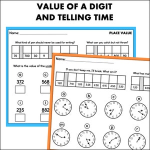 2nd Grade Math Worksheets Addition Subtraction Telling Time Place Value ...