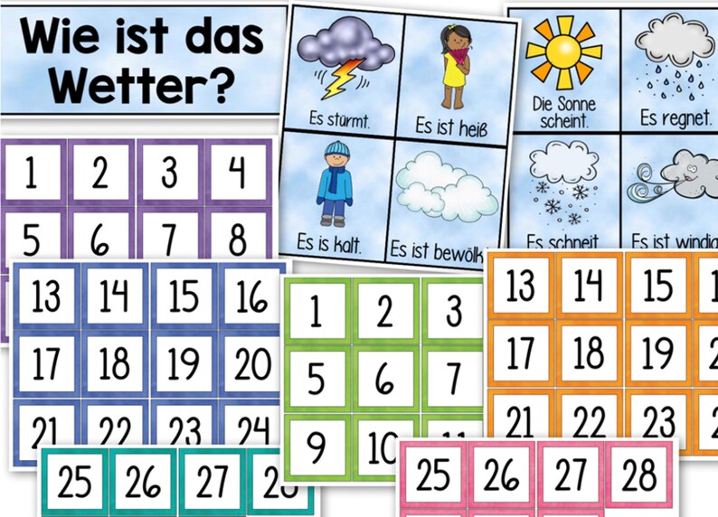 GERMAN Calendar Kit Months Days Seasons Weather Date Cards Set Der ...