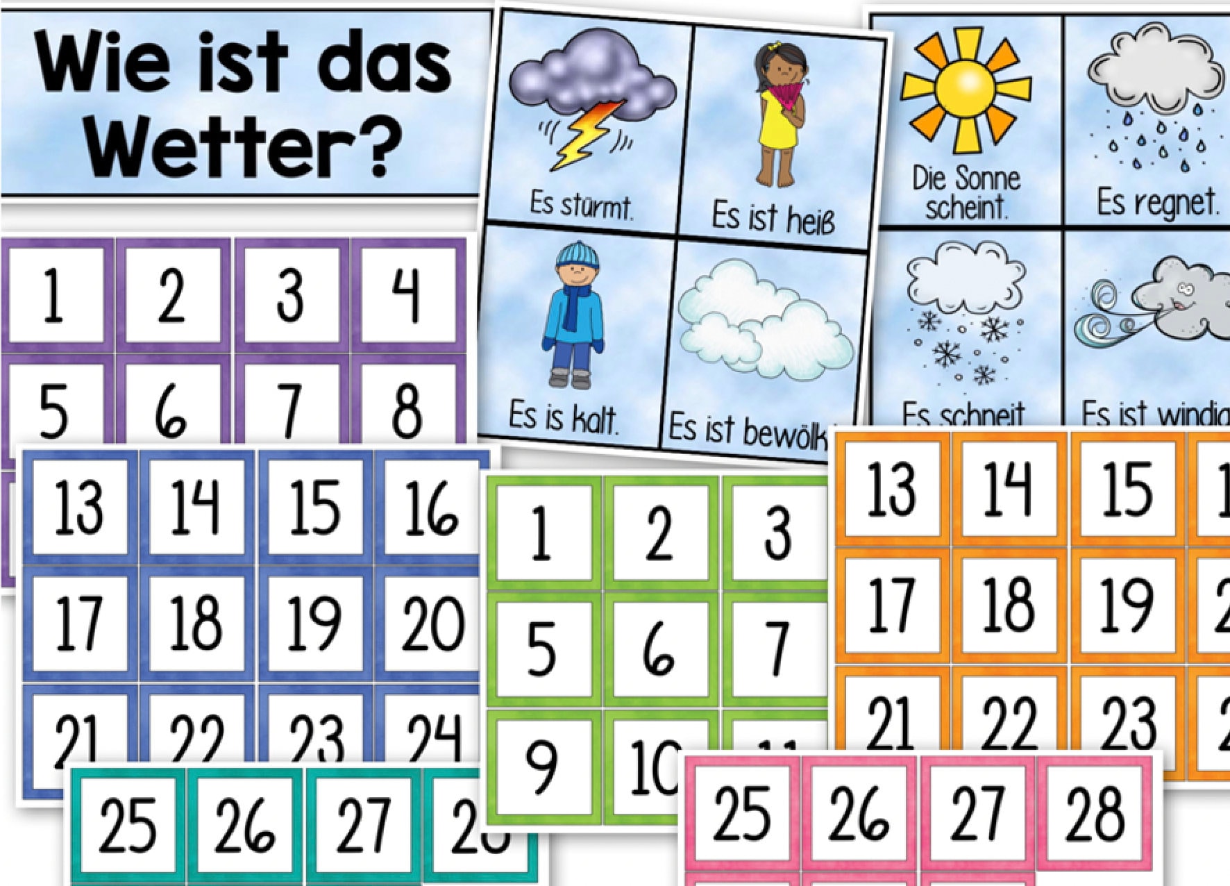 GERMAN Calendar Kit Months Days Seasons Weather Date Cards Set - Etsy
