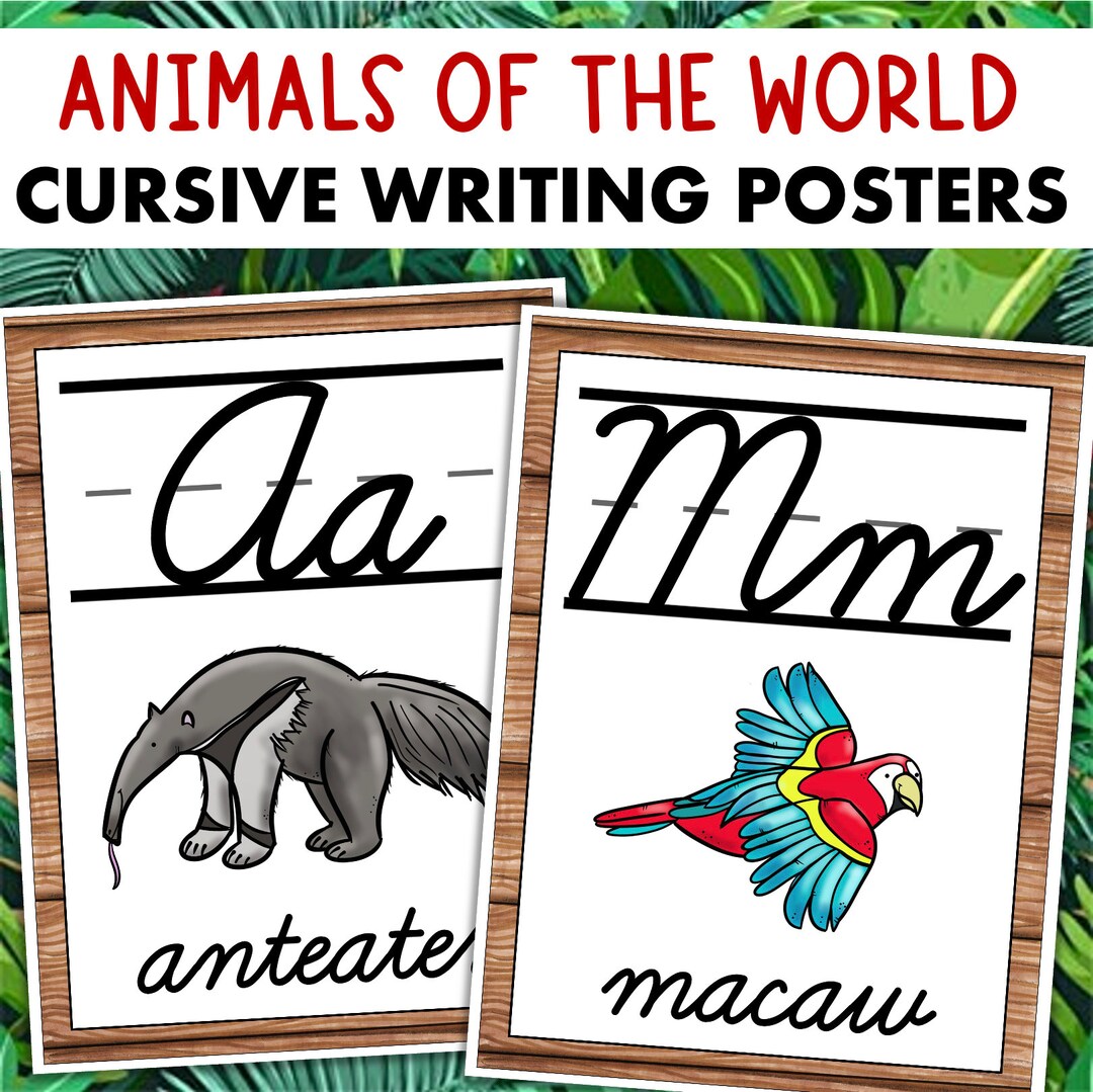 Printable Wild Animals Cursive Alphabet Posters & Handwriting Practice ...
