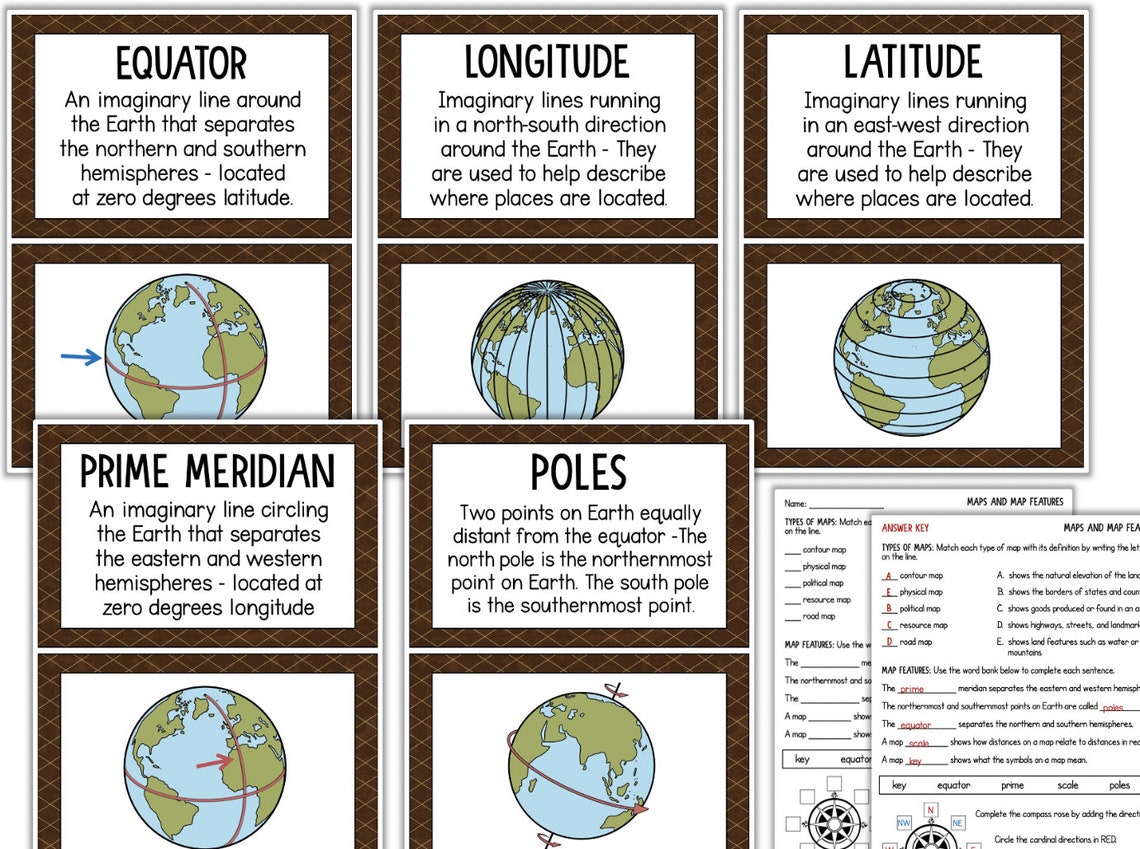 MAPS Map Skills Posters & Worksheet Social Studies Classroom - Etsy