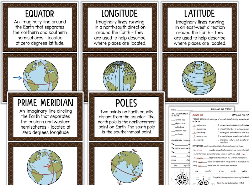 MAPS Map Skills Posters & Worksheet Social Studies Classroom - Etsy