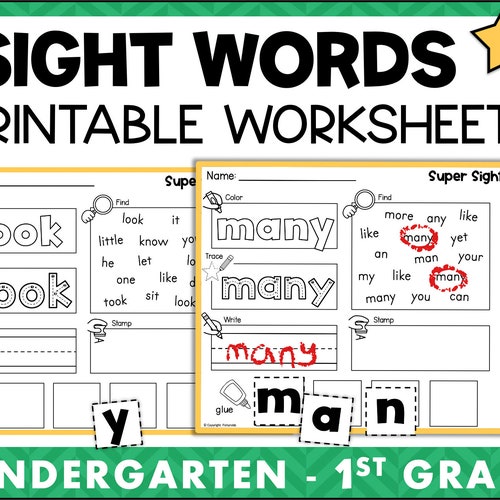 Kindergarten 1st Grade Sight Words 100 Practice Worksheets - Etsy
