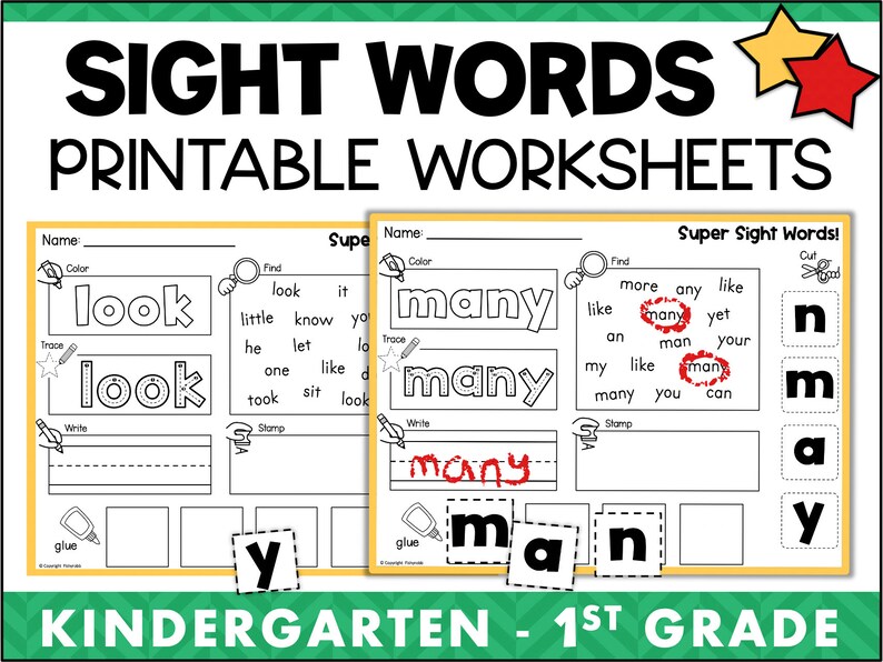 Kindergarten 1st Grade Sight Words 100 Practice Worksheets - Etsy