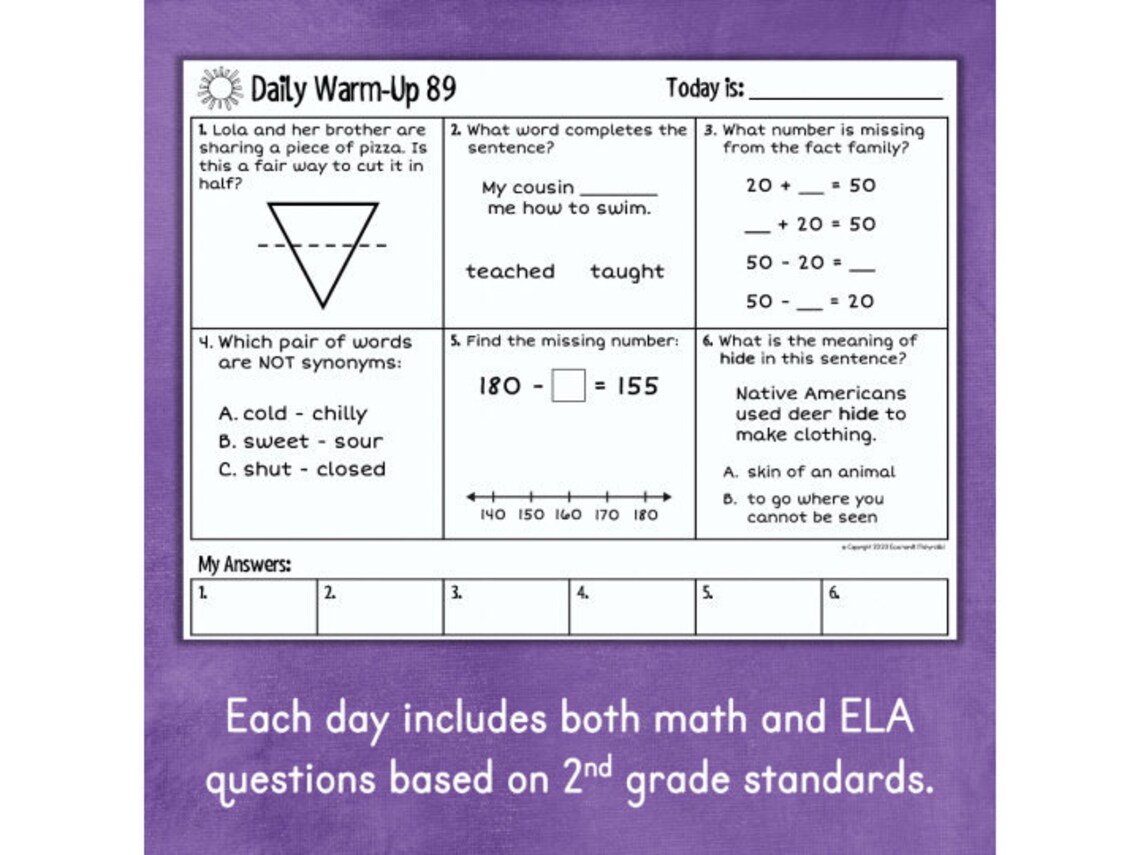 2nd Grade Reading and Math Skills Practice Printable - Etsy