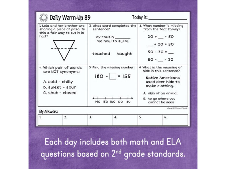 2nd Grade Reading and Math Skills Practice Printable Worksheets ...