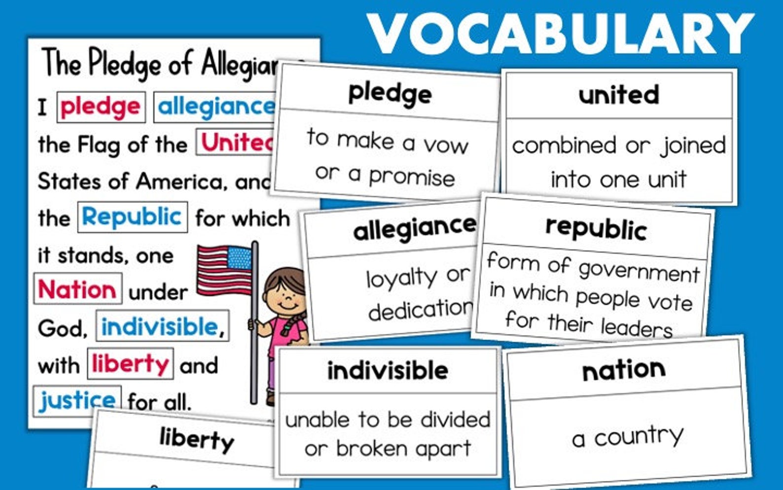 The Pledge of Allegiance Poster Worksheets and Vocabulary Activities ...