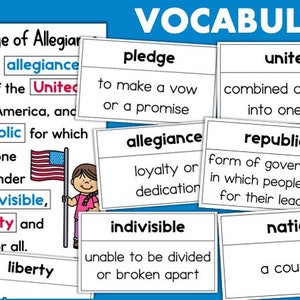 The Pledge of Allegiance Poster Worksheets and Vocabulary Activities ...