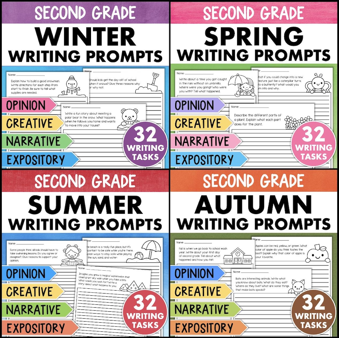 2nd 3rd Grade Writing Prompts and Printable Worksheets Year Long Bundle ...
