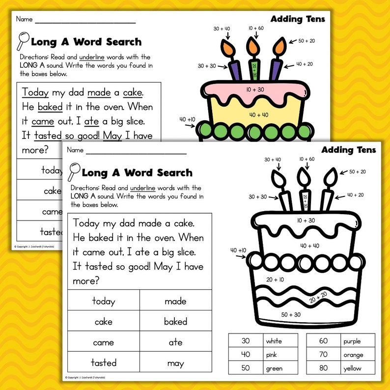 1st Grade Math & Reading Worksheets Phonics Addition - Etsy