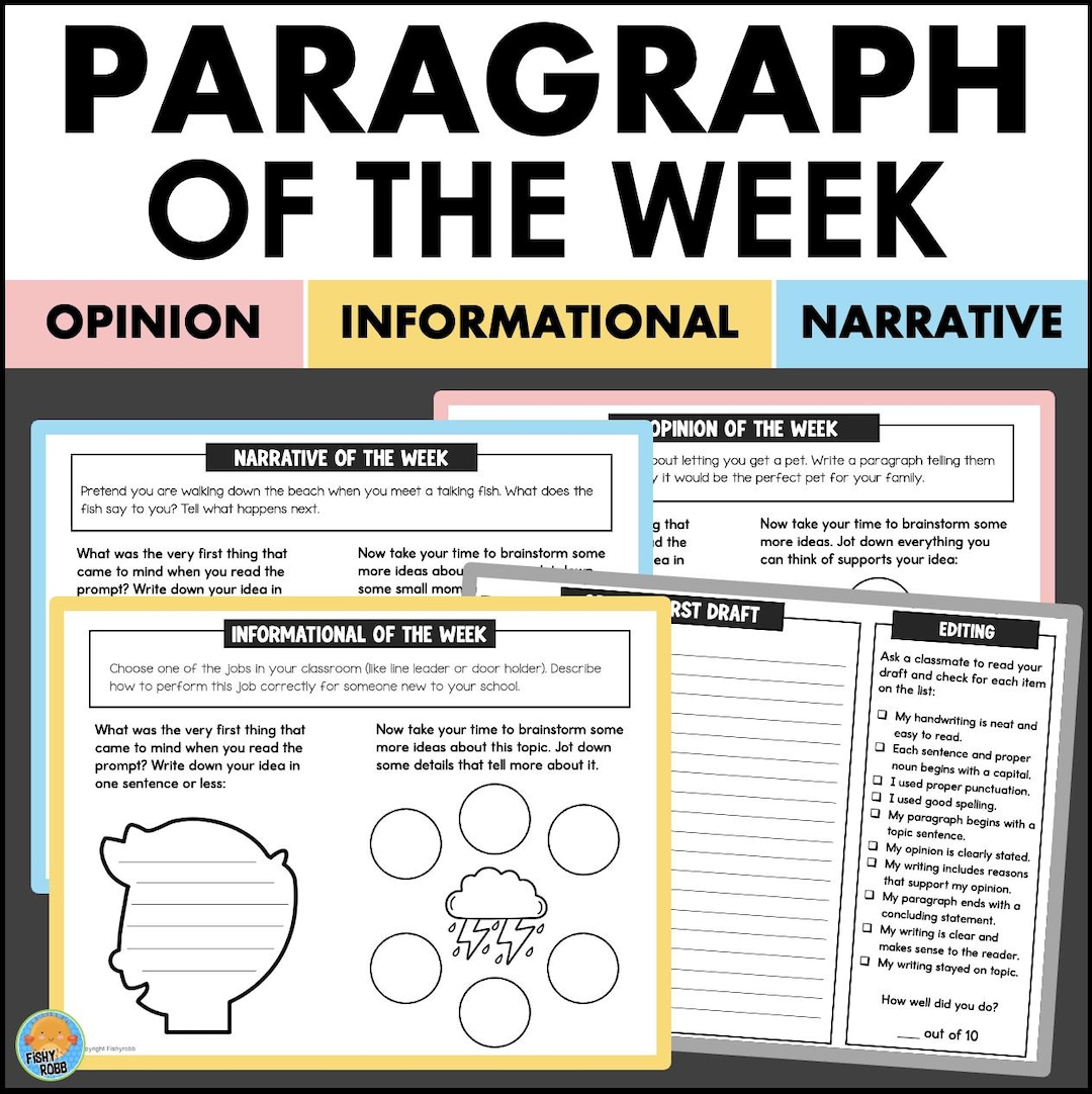 Paragraph Writing Practice 3rd 4th 5th Grade Opinion Narrative ...