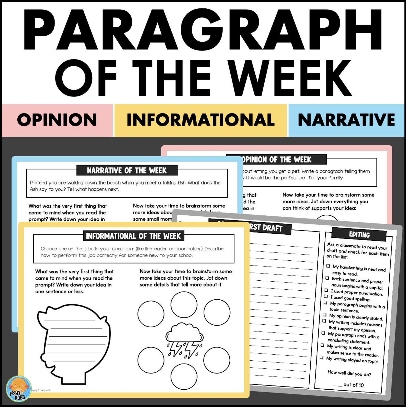 Paragraph Writing Practice 3rd 4th 5th Grade Opinion Narrative ...