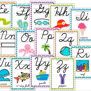 Printable BEACH Theme ABC Alphabet Posters Letters A to Z Classroom ...