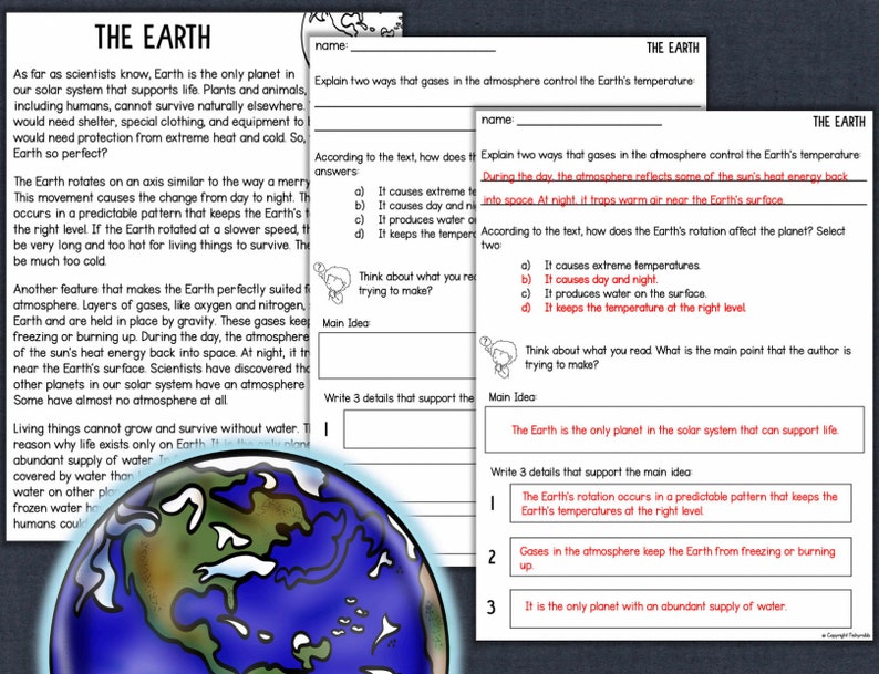 SOLAR SYSTEM Sun Planets Reading Worksheets Passages With Comprehension ...