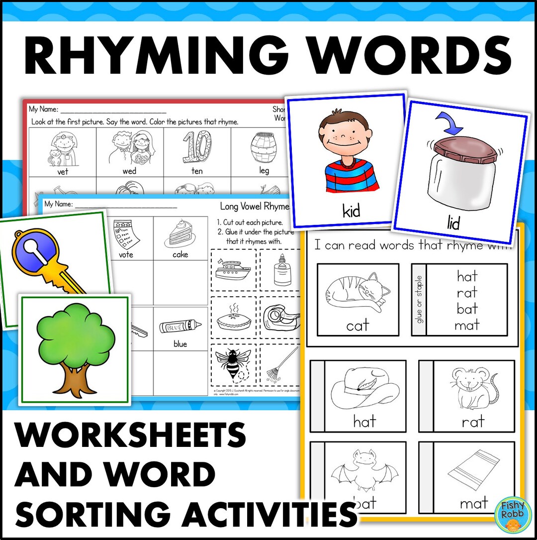 Rhyming Words Learn to Read Worksheets Activities Preschool Prek ...