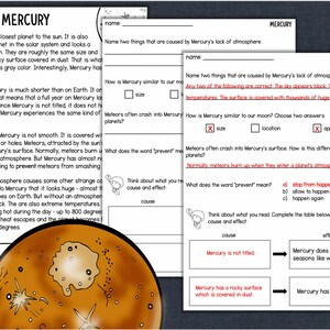 SOLAR SYSTEM Sun Planets Reading Worksheets Passages With Comprehension ...