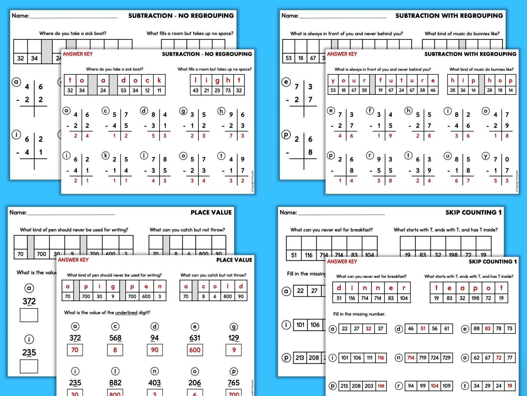 2nd Grade Math Worksheets Addition Subtraction Telling Time Place Value ...