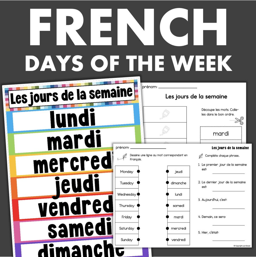 Les Jours De La Semaine FRENCH Days of the Week Posters and Worksheets ...