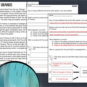 SOLAR SYSTEM Sun Planets Reading Worksheets Passages With Comprehension Questions Homeschool ...