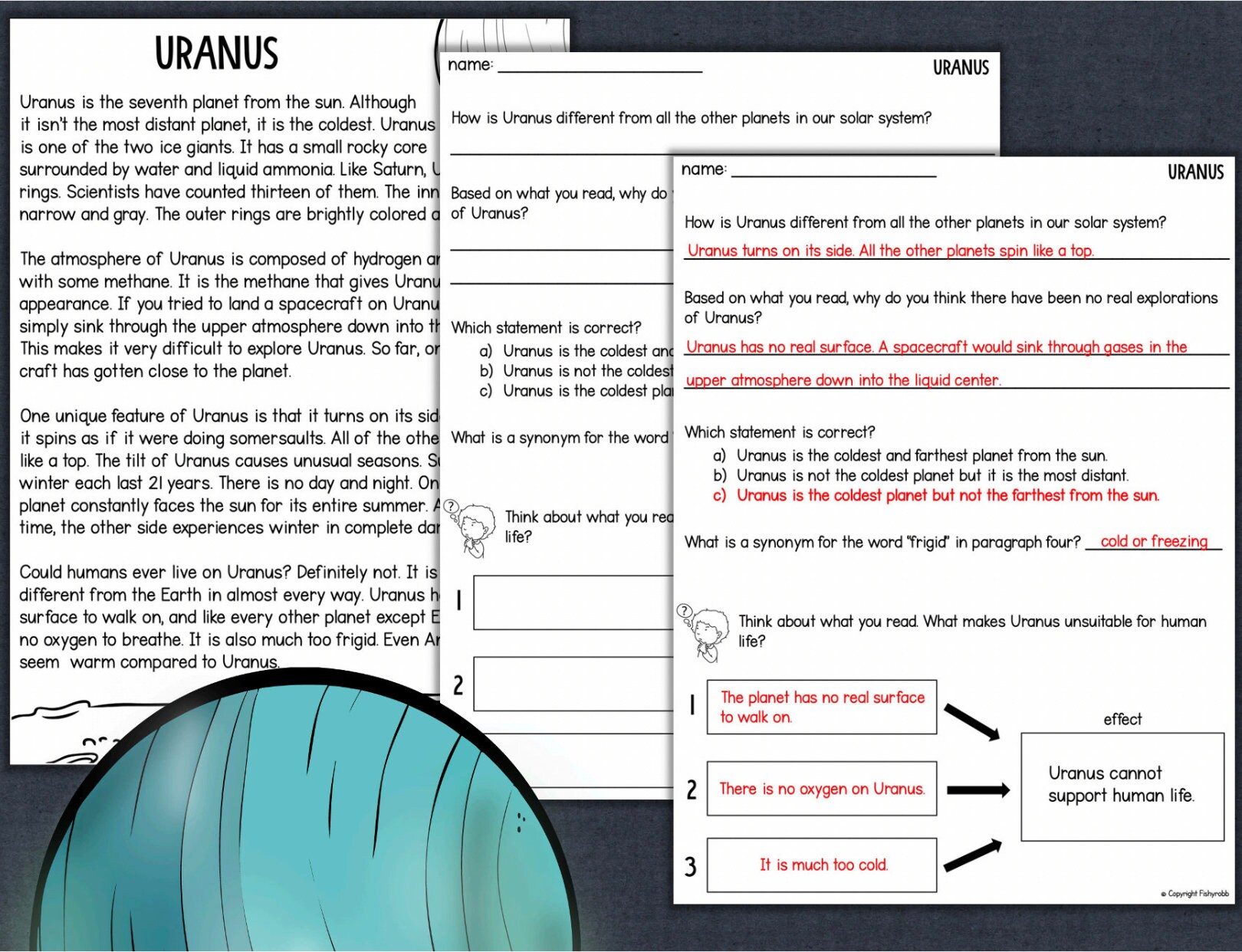 SOLAR SYSTEM Sun Planets Reading Worksheets Passages With Comprehension ...