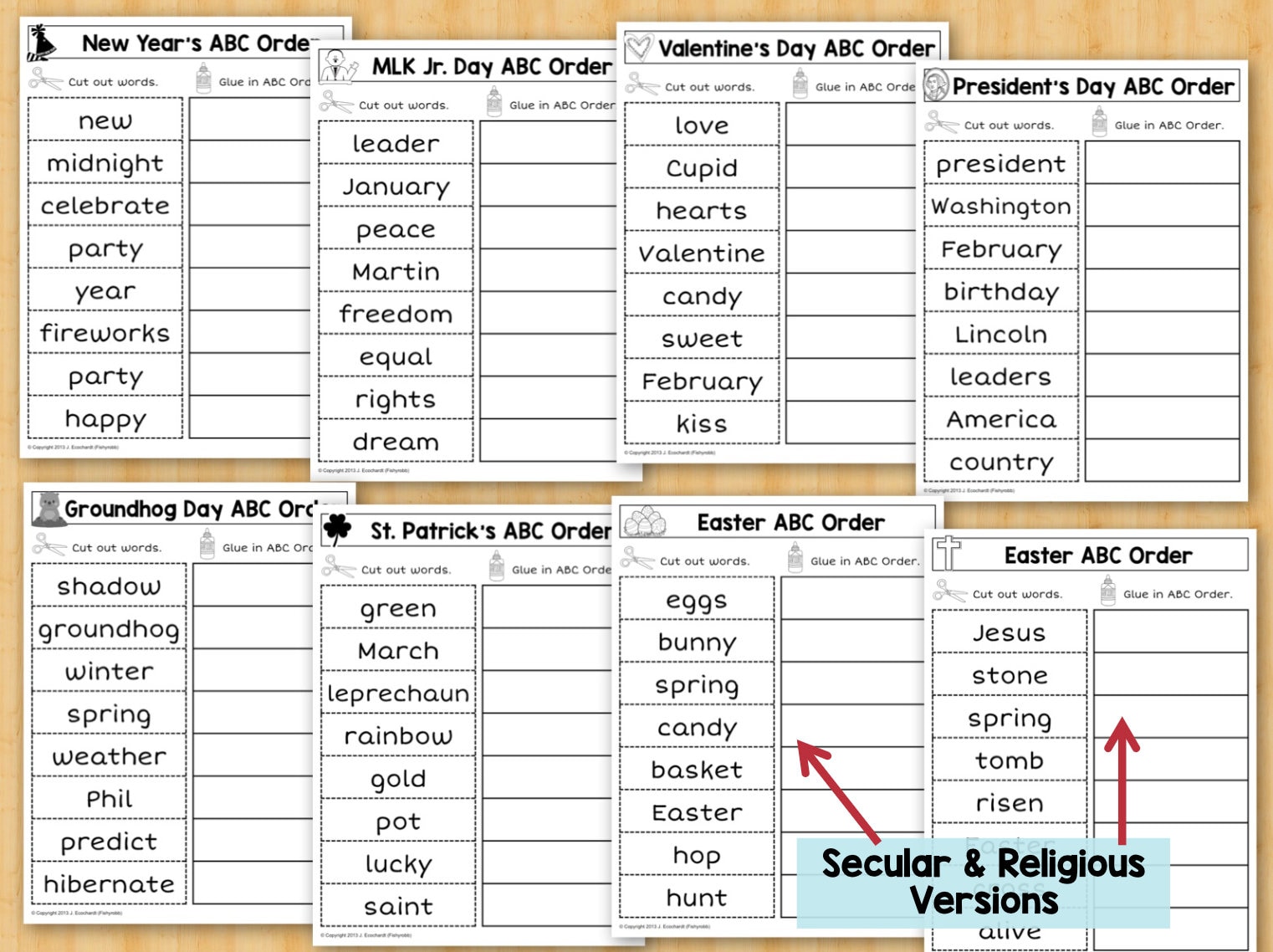 ABC Order Cut & Paste Printable Worksheets HOLIDAYS SEASONS - Etsy Canada