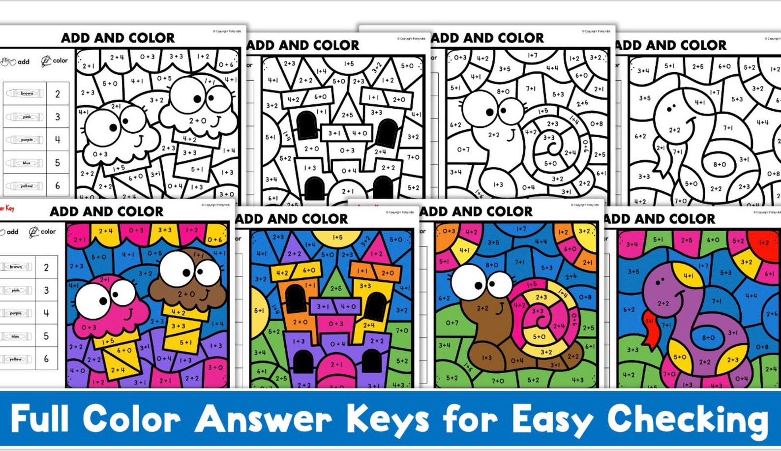 Kindergarten Add and Color by Number Worksheets Numbers to 10 Math ...