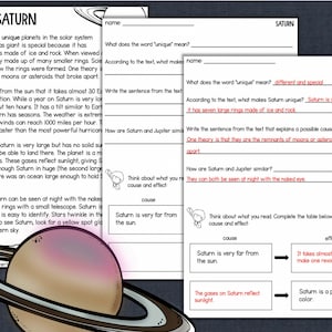 SOLAR SYSTEM Sun Planets Reading Worksheets Passages With Comprehension ...