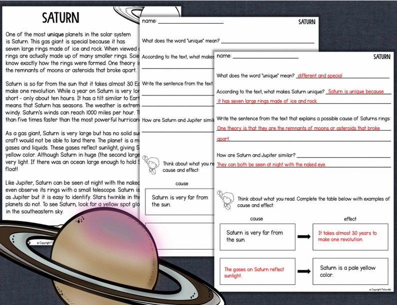 SOLAR SYSTEM Sun Planets Reading Worksheets Passages With Comprehension ...