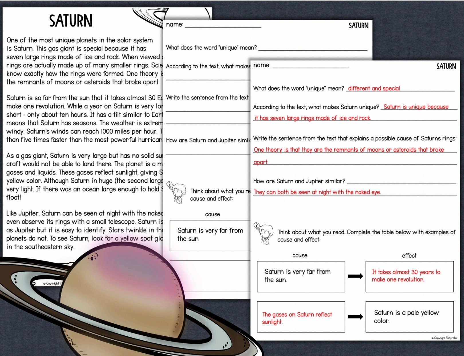 SOLAR SYSTEM Sun Planets Reading Worksheets Passages With Comprehension ...