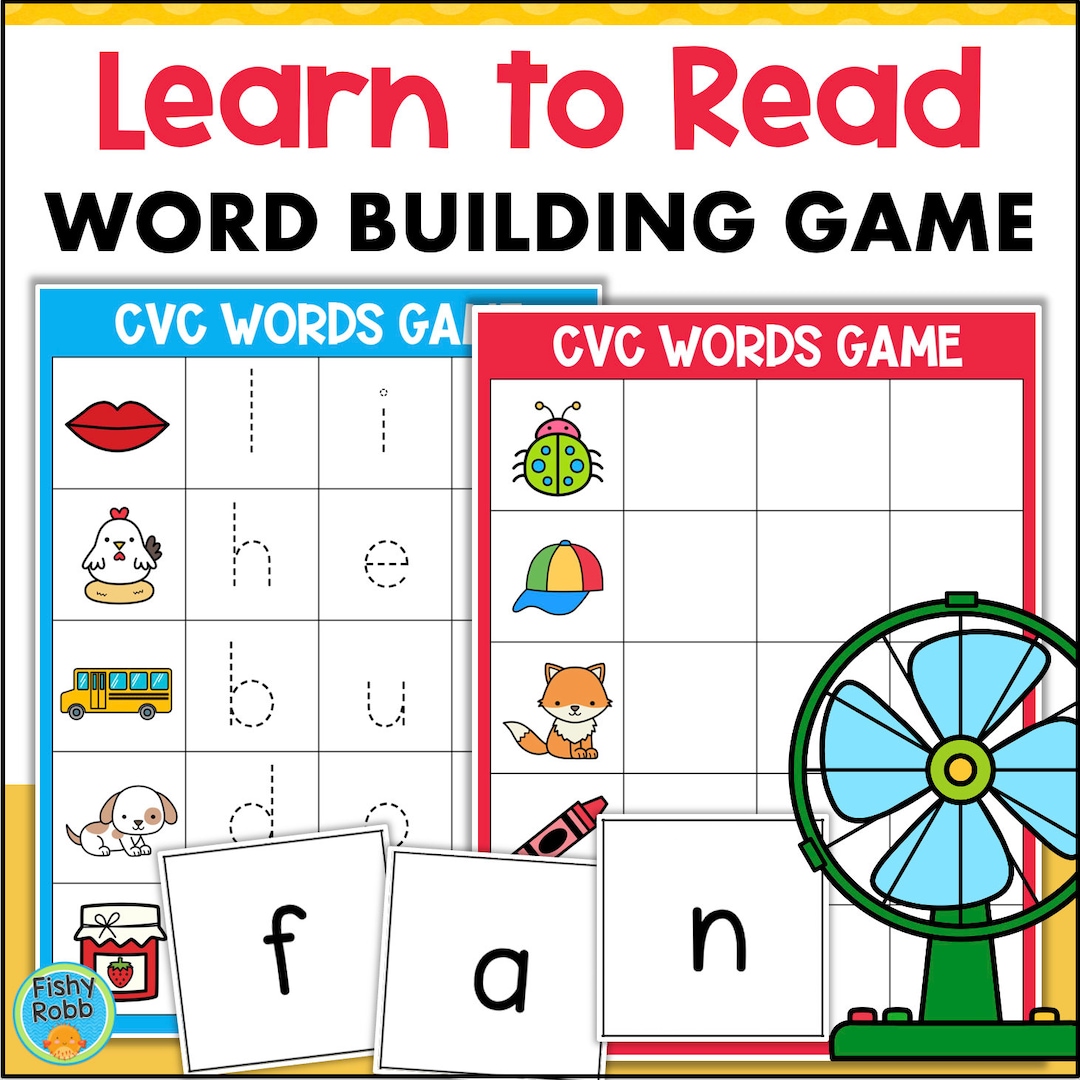 Kindergarten Learn to Read Word Building GAME Short Vowel CVC Words ...
