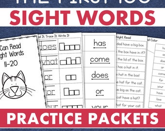 Kindergarten 1st Grade Sight Words 100 Practice Worksheets High ...