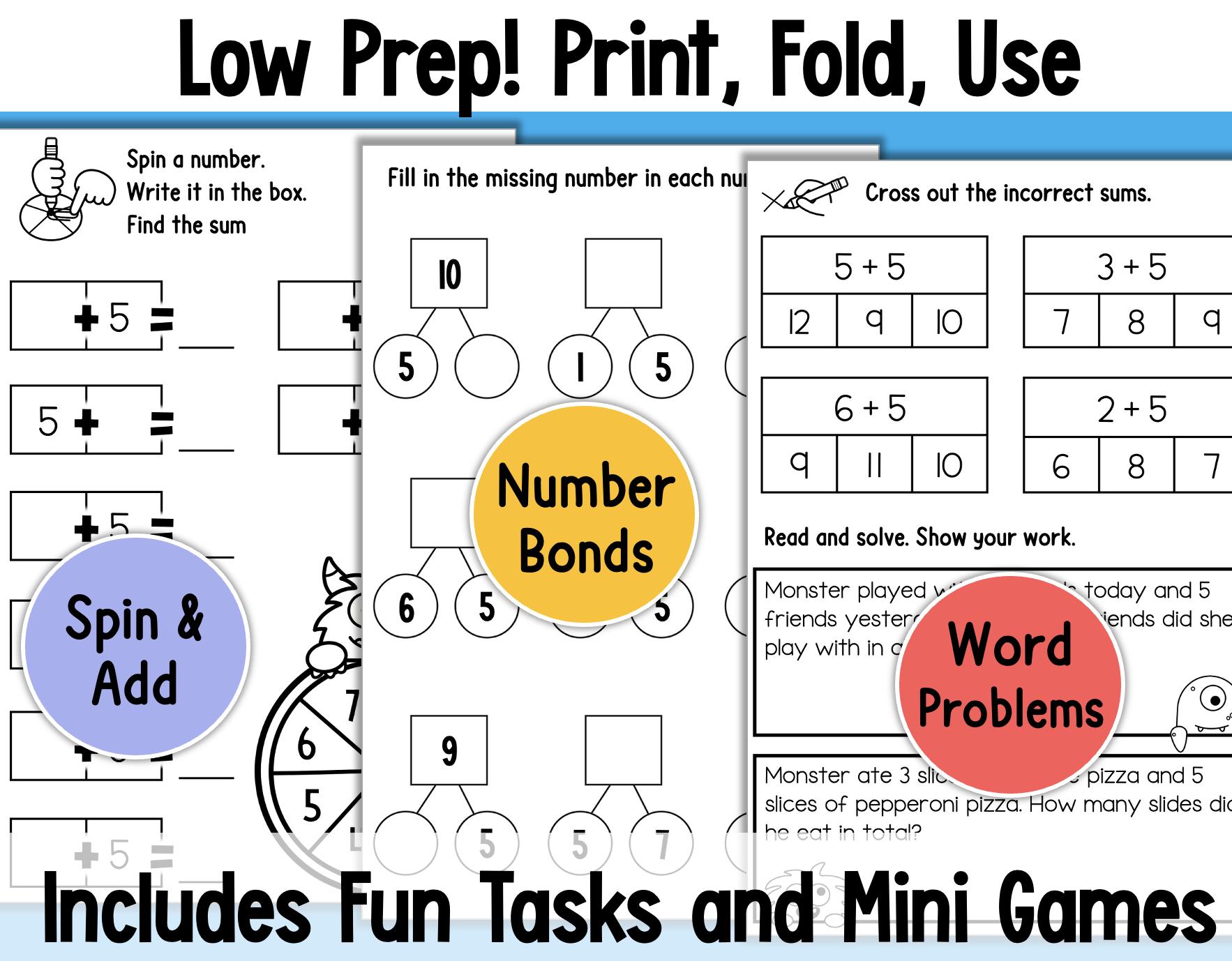 1st Grade Addition Math Facts Printable Practice Booklets Fact Fluency ...