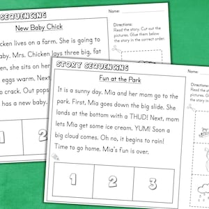 1st Grade Reading Comprehension Story Sequencing Cut & Glue Worksheets ...